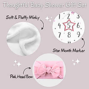 Elephant Baby Milestone Blanket Headband, Month Marker, Newborn Photography Background Mat Photo Prop, Calendar Growth Tracker Chart, I Love You to The Moon and Back Stars Nursery (Pink, Minky 50x40)