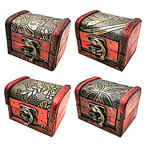 Markeny 4 Styles Pattern Wooden Rings Case Box Little Treasure Chest Vintage Handmade Box with Mini Metal Lock for Storing Jewelry Treasure Pearl