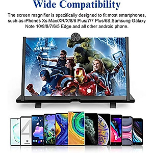 18" Screen Magnifier for Cell Phone – 3D HD Magnifing Screen Enlarger Projector for Movies Videos and Gaming – Foldable Phone Stand Holder with Screen Amplifier–Supports All Smartphones (Black-18inch)