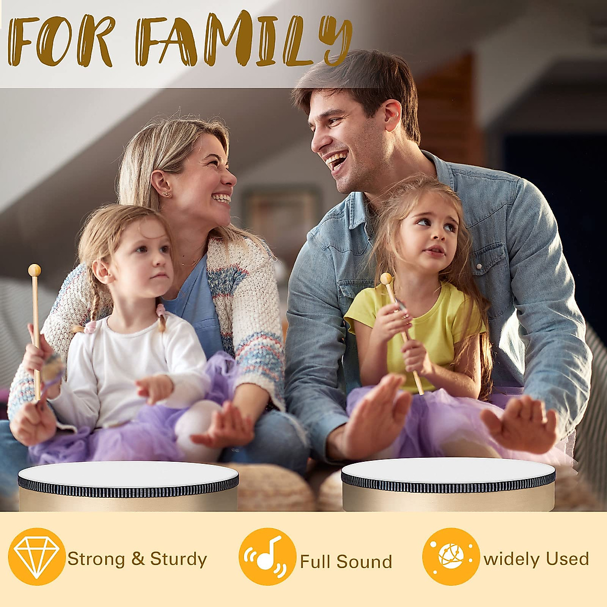 Hand Drum Percussion Wood Frame Drum With Drum Stick 10 Inch 8 Inch 6 Inch Kids Drums Musical Instruments For Adults Drums Beginners Adults for Home School Party Supplies（Wood Color）