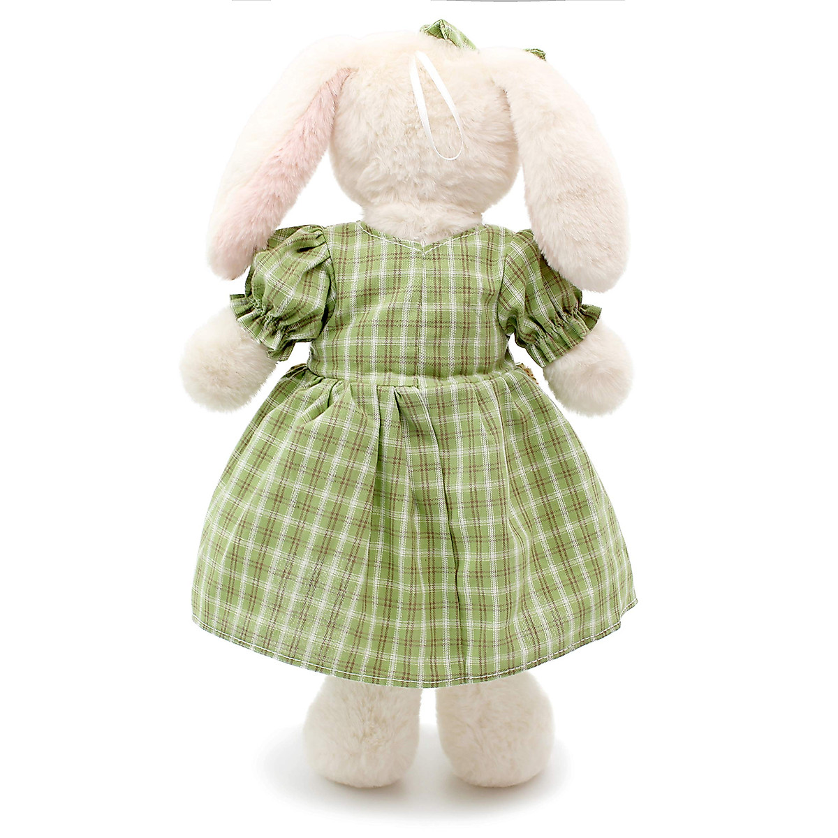 oits cute Small Soft Stuffed Animal Bunny Rabbit Plush Toy for Baby Girls 15inch (White Rabbit Wearing Green Plaid Dress)