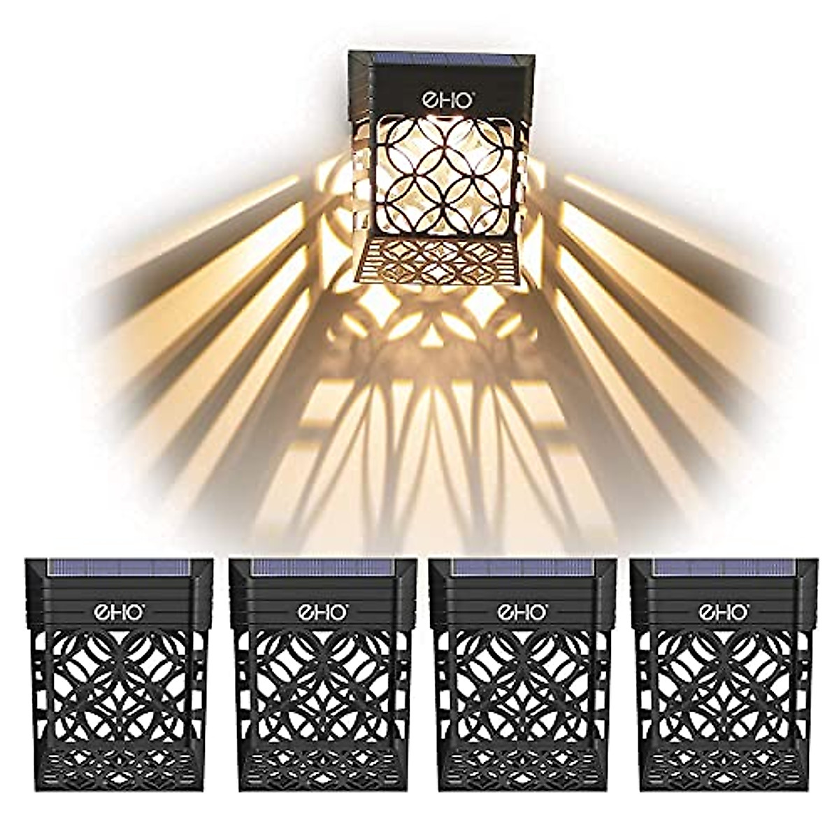 EHO Solar Deck Lights, Solar Fence Lights Outdoor Waterproof LED Garden Decorative Lighting for Post, Patio, Front Door, Step, Stair, Pool and Yard, Warm White, 4 Pack