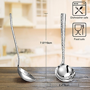 KEAWELL Unique 7.5 inch Small Hammered Sauce ladle, 1 oz. 18/10 Stainless Steel Gravy Soup Ladle. Solid and Sturdy, Dishwasher Safe (2)