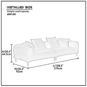 Goohome 108.3" Modern Sectional Sofa with Metal Legs, Modern Elegant Fabric Upholstered 4 Seater Couch with 4 Pillows, Living Room Furniture Set for Apartment Bedroom Office