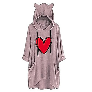 with Shirt Suetas De Fur Sweatshirt for Ladies White Shirt with Heart Long Sleeve Shirt Women Funny Valentines Hamper Ideas Valentine Day Ideas for Registered Sweatshirt