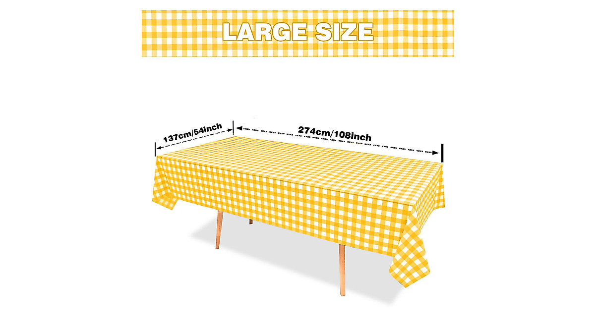 Yellow Gingham Checkered Disposable Tablecloths 2-Pack