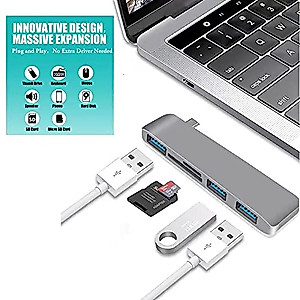 USB Hub Adapter, 5-in-1 USB C Adapter with USB C, 3 USB 3.0 Ports, Micro SD, SD Multiport Adapter Compatible for Mouse, Keytboard, USB Flash Drive and More