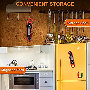 COMSOON Digital Meat Thermometer, Instant Read Cooking Thermometer with Dual Probe, Kitchen Food Thermometer with Alarm Setting, Backlight & Magnet for BBQ Grill Smoker Oven Oil Candy-Red