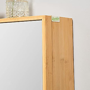 kleankin Bamboo Bathroom Medicine Cabinet, Wall Mounted Storage with Mirrors, Shelves, Natural