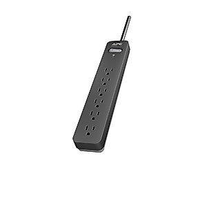 APC Surge Protector with Extension Cord 25 Ft, PE625, 6-Outlets, 1080 Joule, Power Strip Long Cord Black