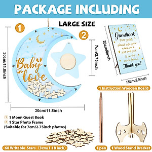 Baby Shower Guest Book Alternatives Moon Guest Book for Baby Shower Guest Book Frame with Star Baby Shower Decorations Guest Book Alternative for Wedding Boys Girls Birthday Party Keepsake(Blue)