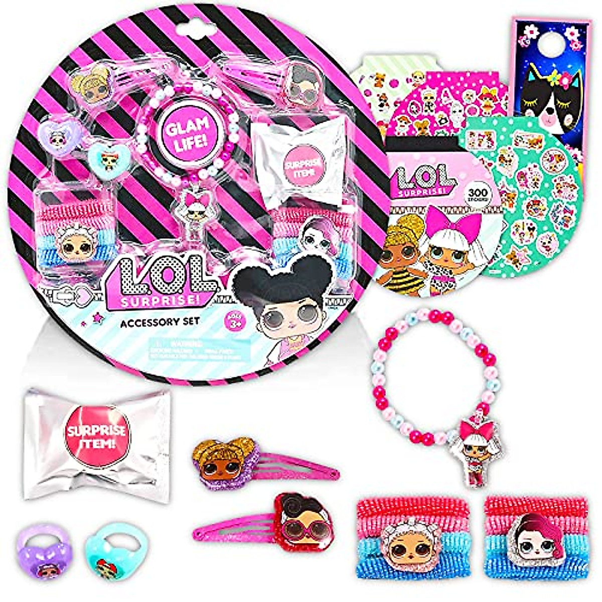 L O L LOL Dolls Accessory Set for Girls 16 Pc Bundle with LOL Dress Up Accessories for Kids and Toddlers, 300 Stickers, and Door Hanger (LOL Dolls Party Favors) Lol Dolls gift set
