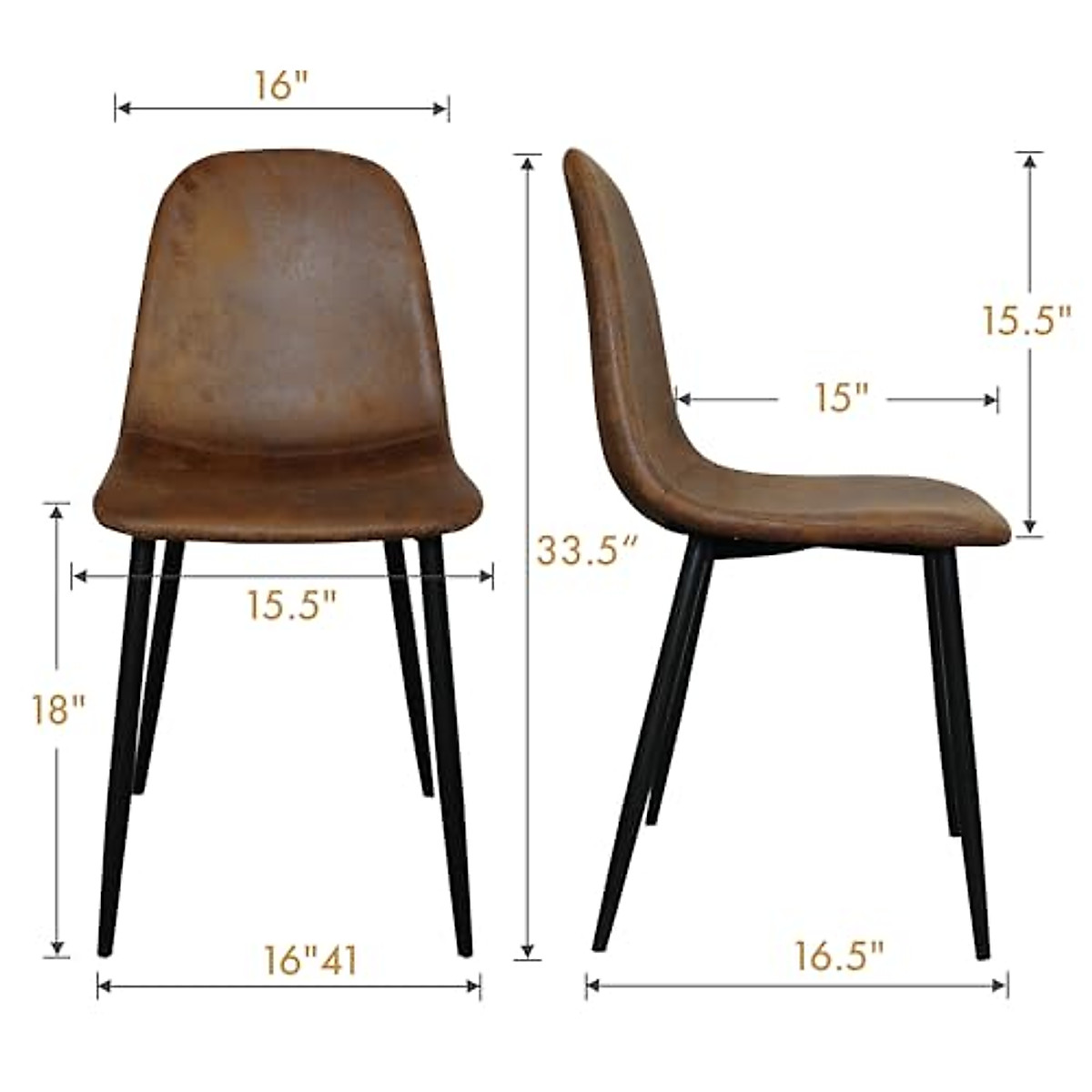 Wonder Comfort Shell Lounge Chair Set of 4 with Suede PU Upholstered Cushion Mid Century Faux Armless Leather Dining Room Seat, Brown