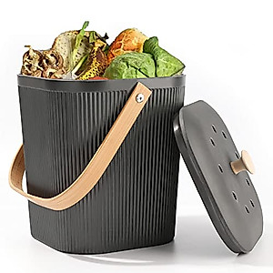 Compost Bin Kitchen, Yatmung Countertop Compost Bin, Compost Bucket Made of Bamboo Fiber, Small Compost Bin with Charcoal Filter, Black