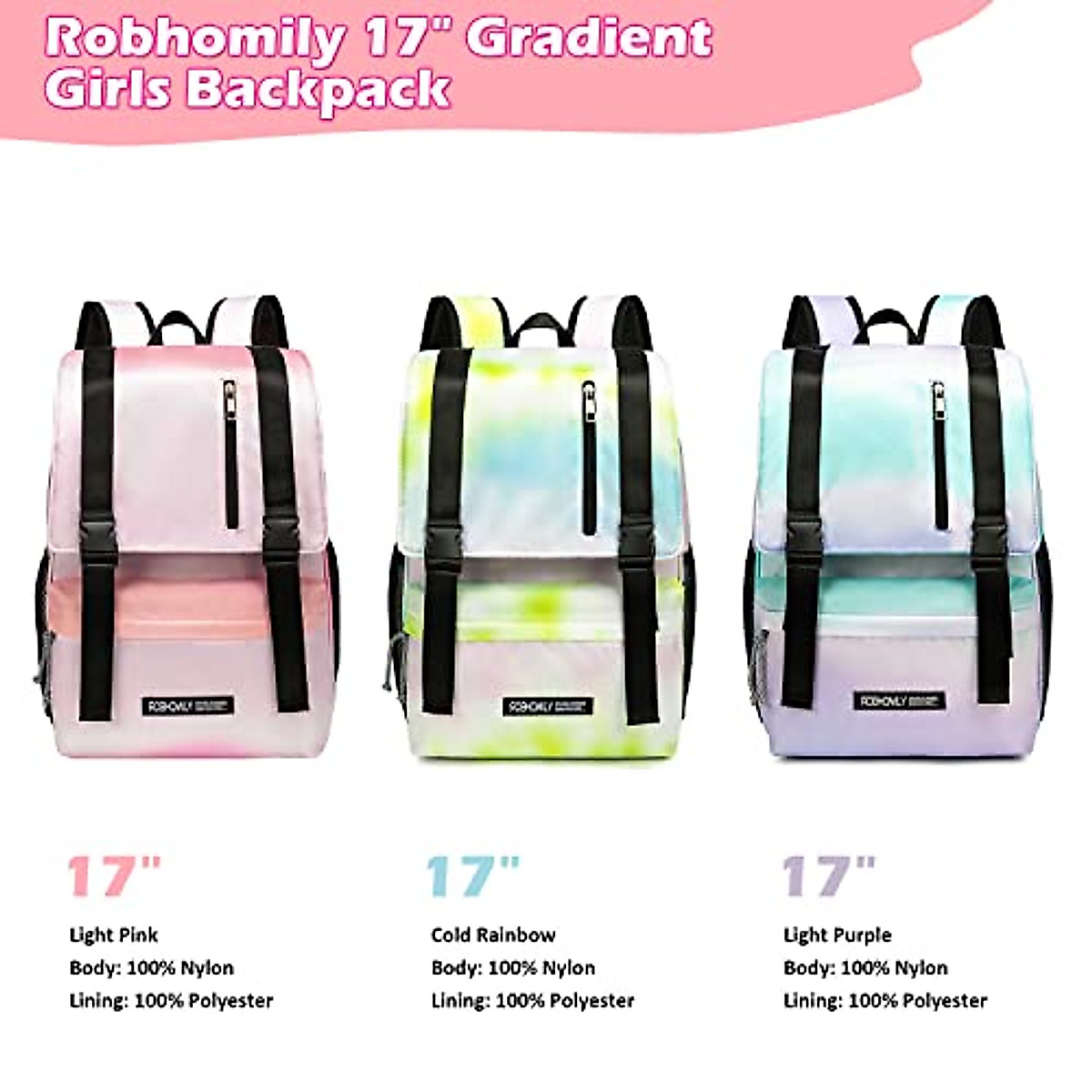 Robhomily Backpack for Teen Girls Middle School Backpack Pink Spacious Lightweight Bookbags Travel Casual Daypack Laptop Backpacks for Teenage Girl Women