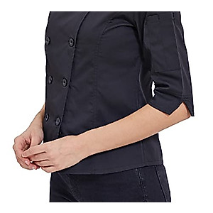 Women's Lovely Chef Coat Lightweight Slim Chef Jacket 3/4 Sleeve Kitchen Chef Uniform Black