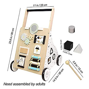 MICKYU Wooden Baby Walker, Baby Activity Center Toys Push Walker Learning to Walk, First 1st Birthday Gift for Toddlers Boys Girls