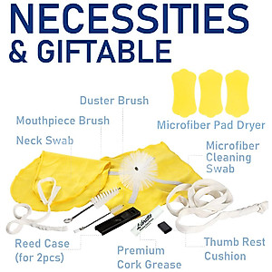 Libretto Alto Saxophone ALL-INCLUSIVE Giftable Care Kit: Mouthpiece Brush + Dust Brush + 2 Microfiber Cleaning Swab + Thumb Cushion + Premium Cork Grease + Reed Case, Handy Case, Extend Life of Sax!