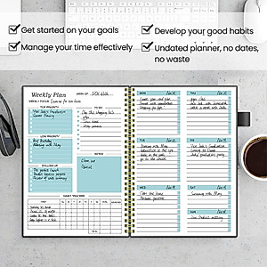 7"x10" Undated Weekly Planner, 53 Weeks To Do List Goals Notebook with Spiral Binding, Flexible Cover, Perfect for Daily & Weekly Plan (Gray)