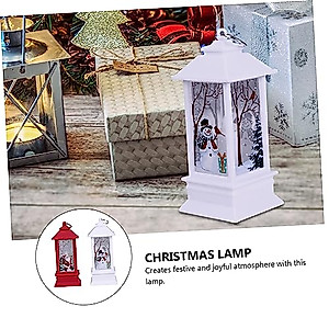 NOLITOY 2pcs Christmas Flame Lights Christmas Decorative Lantern Santa Snow Globe Lantern LED Christmas Lantern Table Top Decor Small Telephone Booth Lamp Snowball Christmas Plastic