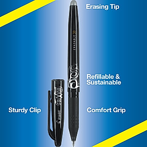 Pilot FriXion Ball 0.7mm Erasable Gel Pens, Fine Point, 3 Black Pens & 3 Blue Pens (6 PACK)