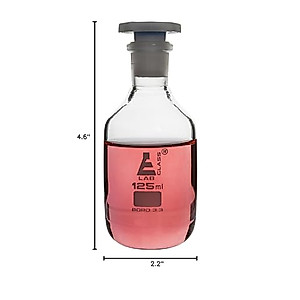 EISCO 125mL (4.2oz) Glass Reagent Bottle with Acid Proof Polypropylene Stopper, Borosilicate 3.3 Glass Labs