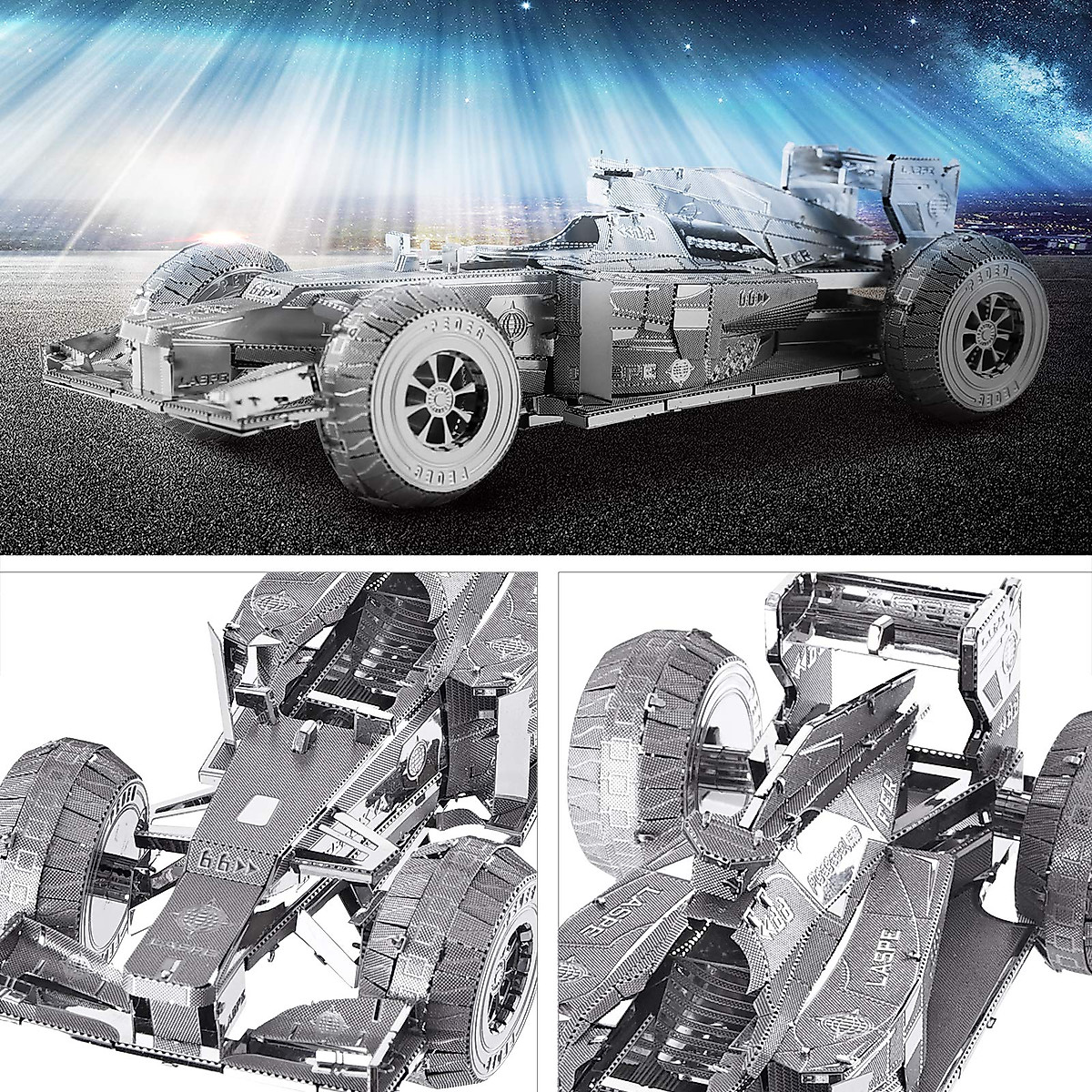 Piececool 3D Metal Puzzles, Silver Formula Car Model Kits, DIY 3D Metal Model Cars Kits to Build for Adults, Brain Teaser 3D Puzzles Toys for Teens, Great Birthday New Year Gifts, 69 Pcs