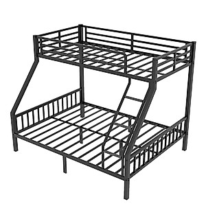 ATY Metal Twin XL Over Queen Bunk Bed with Ladder and Guardrail, Sturdy Bedframe w/Slat Support, for Kids's Bedroom, Dorm, No Spring Need Required, 82.7"x 70"x 65.6" (L x W x H), Black