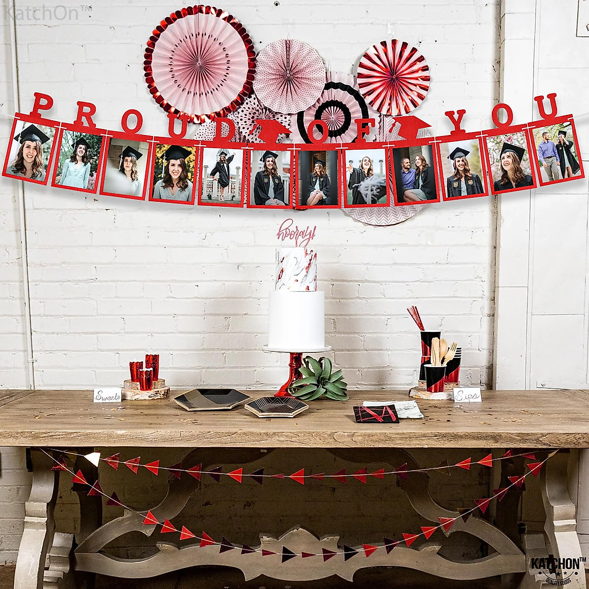 KatchOn, Red Proud of You Graduation Photo Banner 2024 - 10 Feet, Felt, Personalized, Holds 12 Pictures, Class of 2024 Decorations