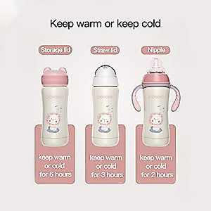 POTATO Baby Thermos Cup Water Bottle for Kids Stainless Steel Sippy Cup with 3 Kinds of Lids,Keeps Cold for 8 Hours 8 oz, Pink