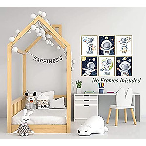 RUIYAN 6 Pieces Funny Inspirational Cartoon Outer Space Astronaut Planet Wall Art, Explore Dream Discover Art for Boys,(8*10inch)Perfect Nursery Playroom Classroom or Children Room Decor