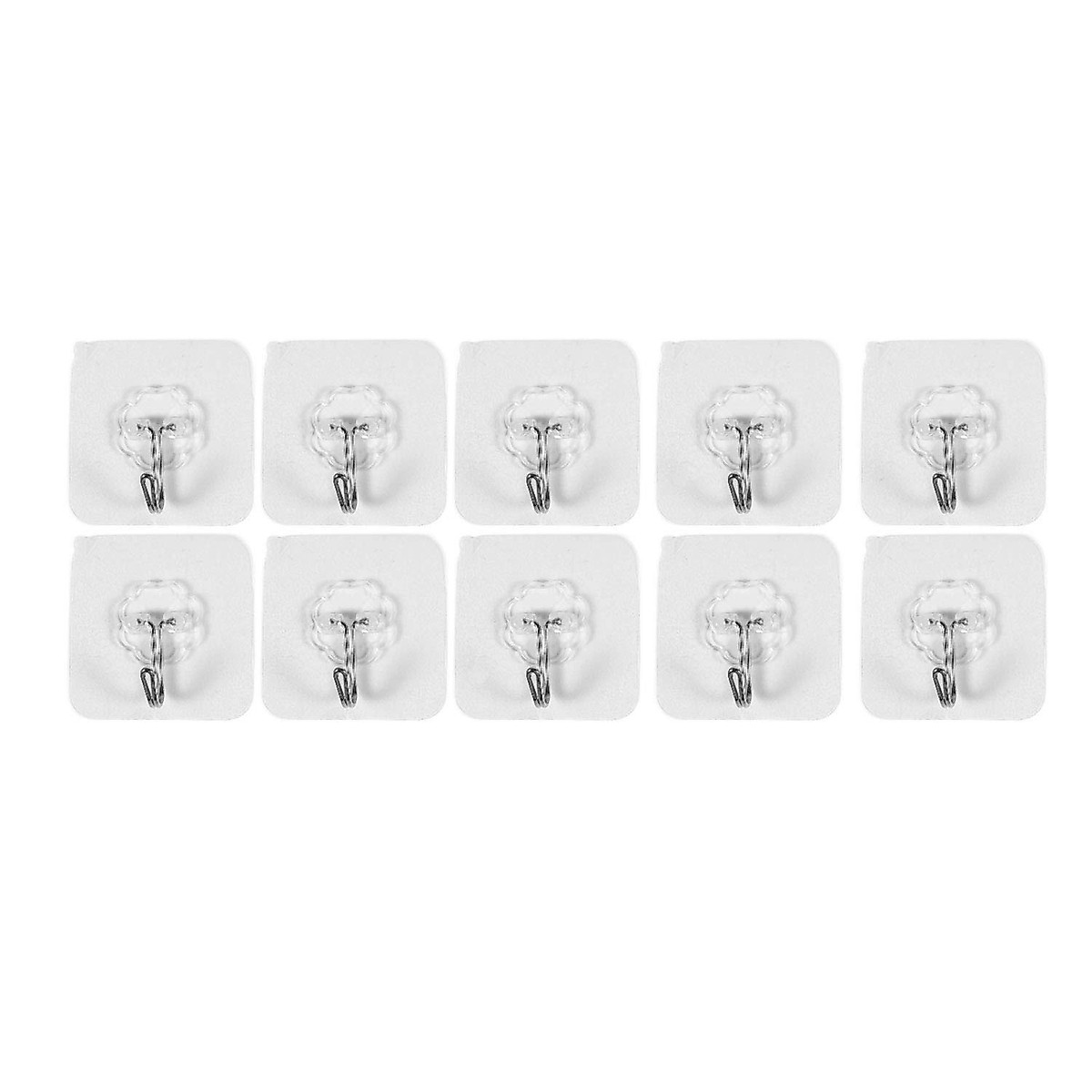 Soaying 10 Packs Reusable Adhesive Hooks,Transparent Heavy Duty Wall Hooks with, Waterproof and Oilproof for Bathroom, Bedroom, Kitchen, Refrigerator Door, Wall and Ceiling