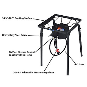 Flame King FK-100KSB Heavy Duty 100,000 BTU Propane Gas Single Burner Bayou Cooker Outdoor Stove for Home Brewing, Turkey Fry, Maple Syrup Prep, Cajun Cooking, 100K TALL, Black