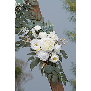 Piklado Faux Arch Flower Swag Set of 2 for Wedding Welcome Signs Floral Swag Wedding Reception Ceremony Signs Decor (White)