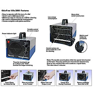 OdorFree Villa 3000 Ozone Generator for Eliminating Odors, permanently removing Tobacco, Pet and Musty Odors at their Source - Easily Treats Up To 3000 Sq Ft