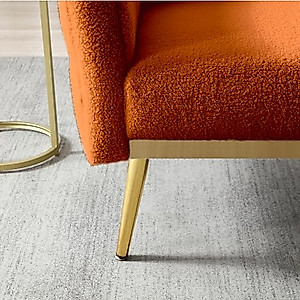 Penifun Teddy Accent Modern Side Gold Legs & Waist Pillow, Single Sofa Couch Armchair Reading Chairs for Living Waiting Room Bedroom Orange
