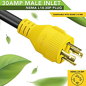 Leisure Cords 4-Prong 15 Feet 30 Amp Generator Cord, 10 Gauge Heavy Duty L14-30 Generator Power Cord Up to 7,500W (15-Feet)