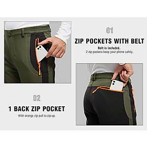 TBMPOY Men's Snow Ski Hiking Pants Waterproof Winter Fleece Lined Pants Camping Skiing Ice Fishing Pants with Belt 02 Thick Green XL