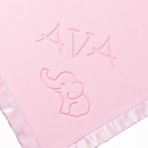 Custom Catch Personalized Baby Blanket for Girl - Elephant - Newborn or Infant Name Gift - Pink or Blue (1 Line of Text)