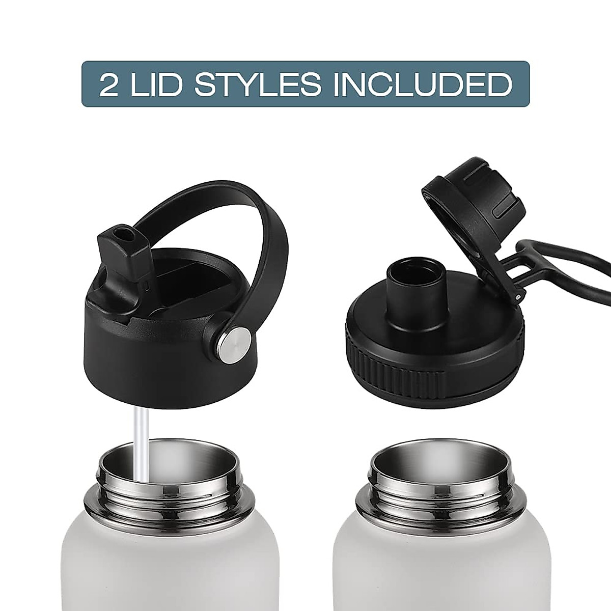 Funkrin Insulated Water Bottle with Straw Lid & Spout Lid, 32oz Personalized Vacuum Stainless Steel Travel Mug, Leak Proof Double Walled Thermos for Hot & Cold Beverages