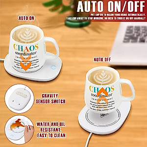 Sieral Chaos Coordinator Gifts Coffee Mug Warmer Set for Christmas Cup Warmer for Desk Office Home with Spoon Appreciation Gifts Thank You Gifts for Coworker Volunteer Teacher Nurse Christmas Gift