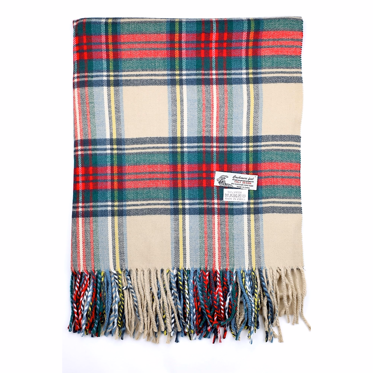 Achillea Long & Wide Scottish Tartan Plaid Large Cashmere Feel Blanket Scarf Check Shawl Wrap 80" x 29" (Khaki Tartan)