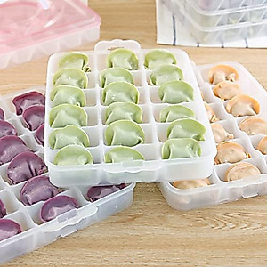 Zerodeko Food Storage Container Dumpling Organizer Stackable Portable Freezer Storage Containers Food Storage Box for Kitchen and Fridge Rosy