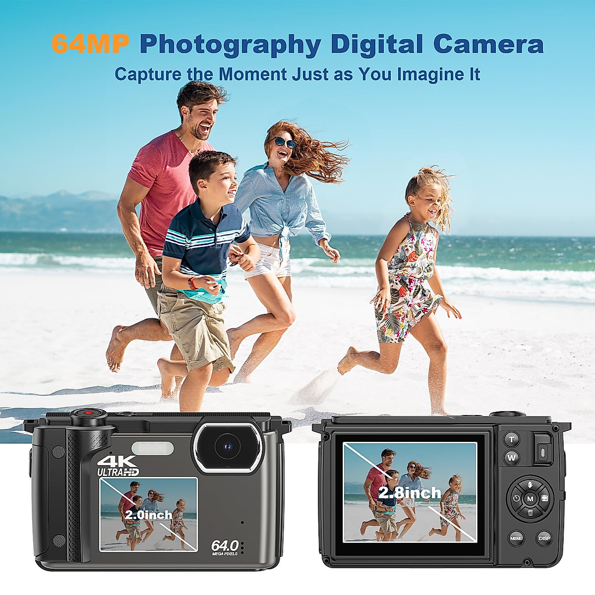4K 64MP Digital Camera for Photography, Compact Vlogging Camera for YouTube with WiFi 18X Zoom,Point&Shoot Camerawith Auto Focus, Selfie Screens,32GB SD Card,Travel Video Camera for Beginners Kids