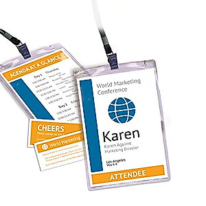 Avery Customizable Name Badges, 6" x 4.25", Printable Name Tag Inserts with Tickets, 75 Vertical Name Tag Holders with Lanyards (8521)