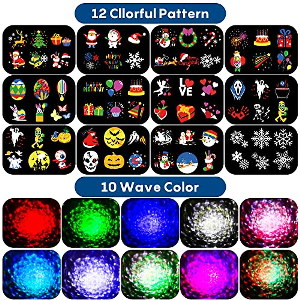 Christmas Projector Lights Outdoor & Indoor,2022 Upgrade Snowflake Projector Light with Remote Control Timer，LED Moving Patterns & Ocean Wave Waterproof for Xmas Birthday Party Holiday Decorations