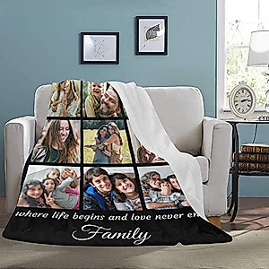 HUGLAZY Customizable Blanket for Family 9 Photos Customized Blankets with Photos Text Personalized Picture Collages Throw Blankets Gift for Women Valentines Day Decor Souvenirs Birthday