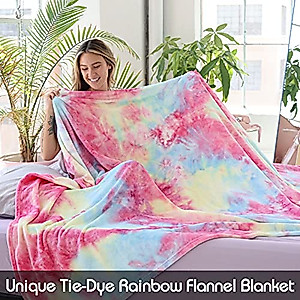 Ailemei Direct Rainbow Tie Dye Throw Blanket for Girls, Soft Cute Funny Decorative Throw, Fuzzy Pastel Plush Blankets for Teen Girl Adults Kid's Gift