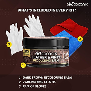 COCONIX Leather Recoloring Balm Dark Brown - Recolor, Renew, Repair & Restore Aged, Faded, Cracked, Peeling and Scuffed Leather & Vinyl Couches, Boat or Car Seats, Furniture 8 oz