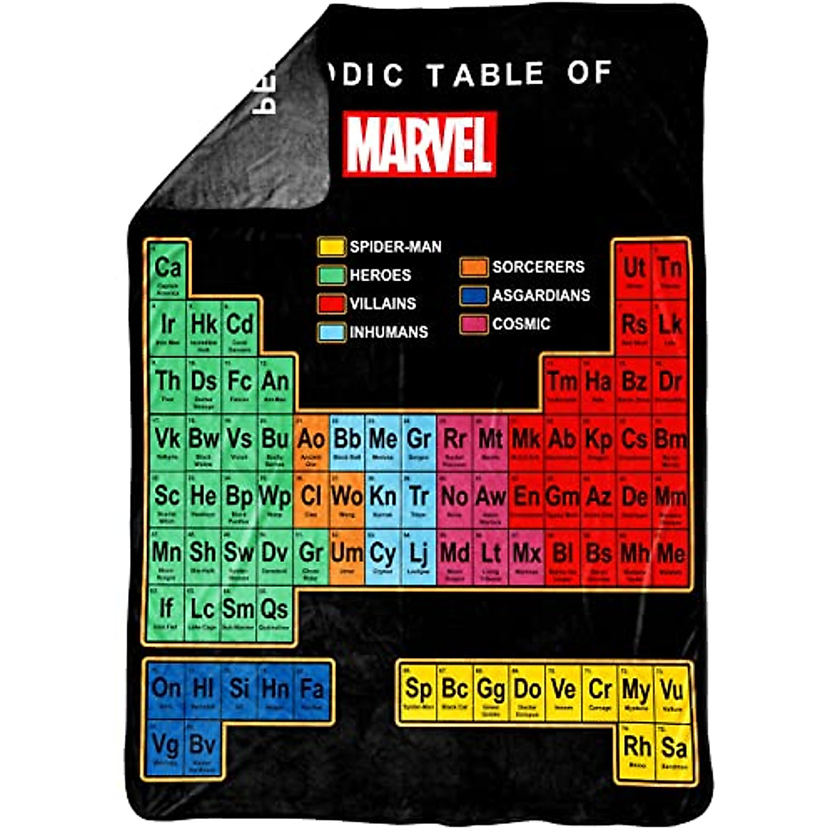Marvel Periodic Table Blanket - Measures 62 x 90 inches - Fade Resistant Super Soft Fleece Bedding (Official Marvel Product)